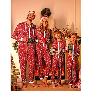 Ekouaer Christmas Matching Family Onesie Pajamas Long Sleeve Thermal One Piece Pajamas with Button
