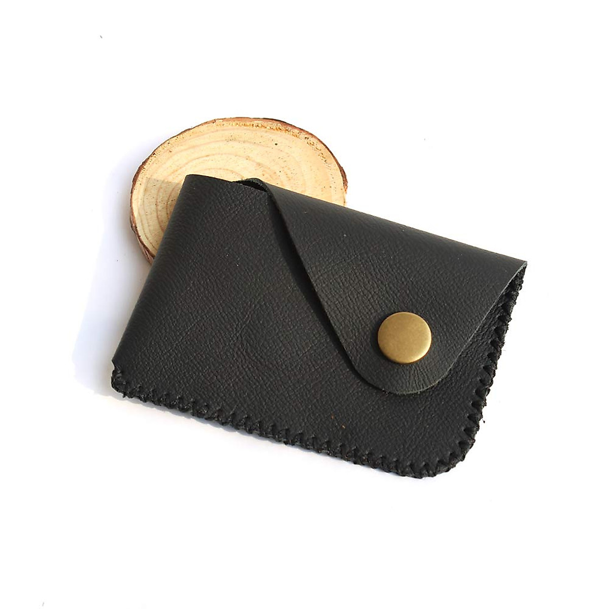 Black Hand-sewn front pocket card organizer wallet Minimalist Genuine Leather Card Case Wallet Small