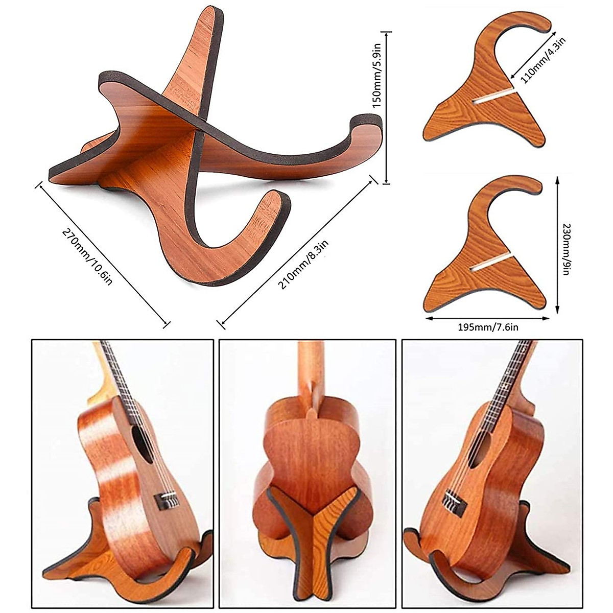 Aebor Portable Wooden Ukelele Stand Holder, Portable Wood Ukulele Stand for Small Guitar, Violin, Banjo, Mandolin