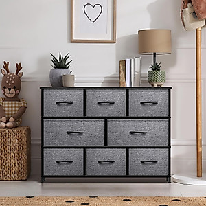 Sorbus Dresser with 8 Drawers - Chest Organizer Unit with Steel Frame Wood Top & Handle Easy Pull Fabric Bins for Clothes - Wide Storage Furniture for Bedroom, Hallway, Living Room, Nursery & Closet