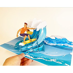 POP CARD EXPRESS Surfer Pop Up Birthday Card - Surfing, Ocean, Happy Birthday, Just Because, Special Days, Retirement, Graduation, Friendship,Anniversary Card, Unique Gifts For Men, Women