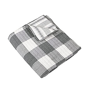 Levtex Home - Camden - Quilted Throw - (50 x 60 in.) - Buffalo Check in Grey and Cream - Reversible Pattern - Cotton