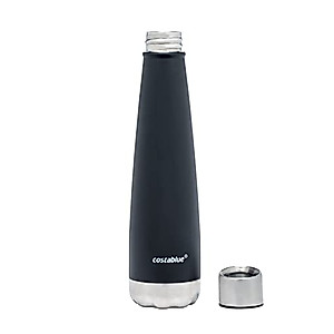 Costablue Insulated Water Bottle - On-The-Go Refillable Stainless Steel Water Bottles For Adults, Reusable Thermos Travel Tumbler With Leak-proof Lid For Hot & Cold Beverages (17 Oz. Matte Black)