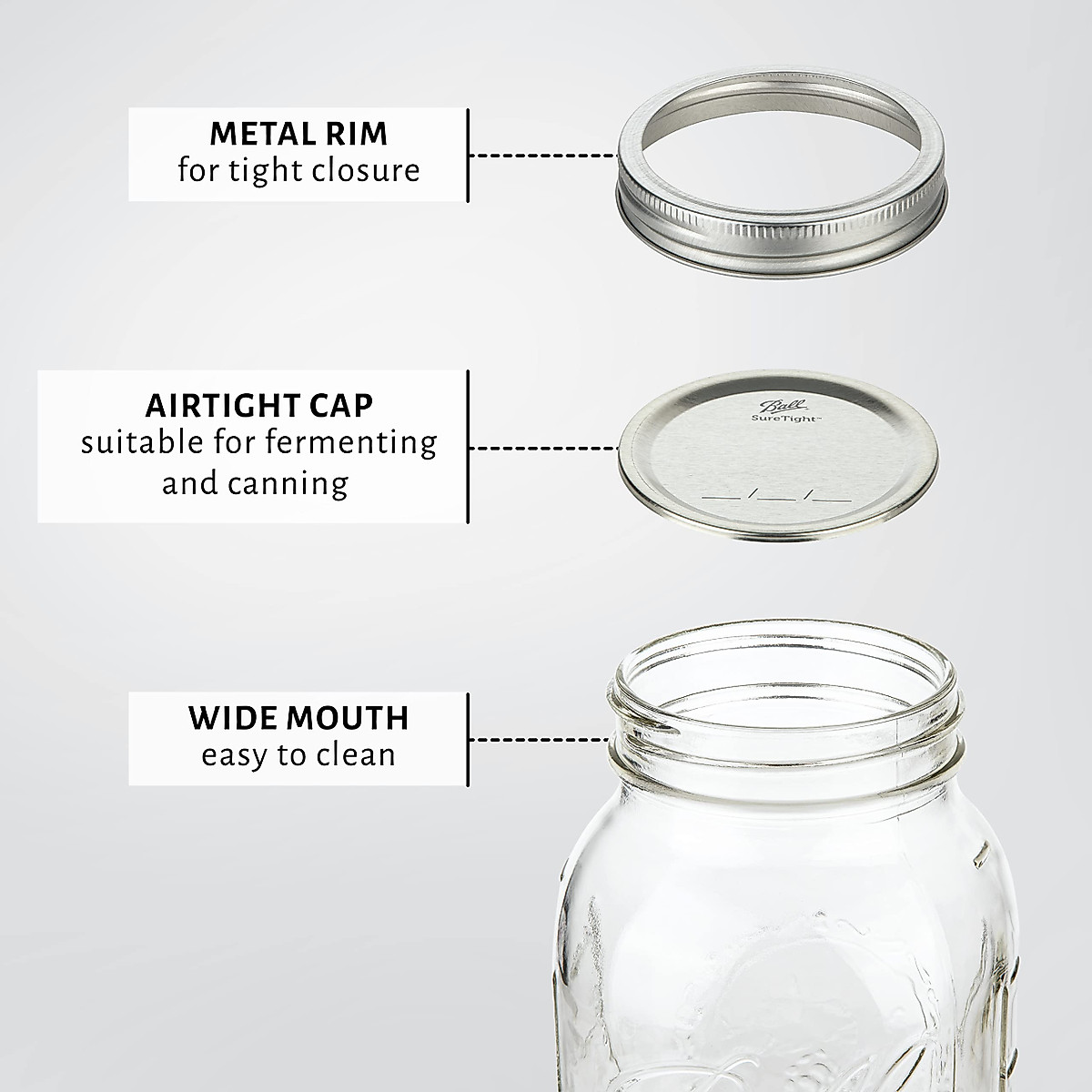 kitchentoolz 64 oz Wide Mouth Mason Jars Half Gallon Mason Jars with Airtight Lids and Bands for Canning, Fermenting & Pickling - Made in USA Pack of 2