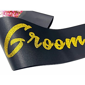 Ashaqshnglee Groom to Be Sash, Groom Sash Bachelor Party Funny Accessory for Future Groom Wedding Gift Idea from Bride to Be Black Gold