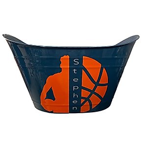 Personalized Basketball Gifts For Boys - Customized Easter Basket For Kids - Custom Empty Bucket (Orange)
