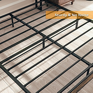 LIKIMIO Full Size Bed Frame, Storage Headboard with Charging Station, Solid and Stable, Noise Free, No Box Spring Needed, Easy Assembly (Walnut and Beige)