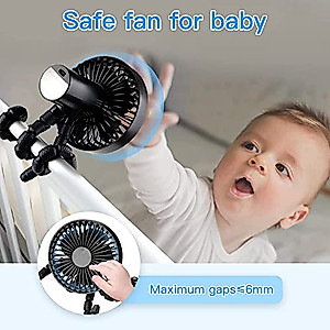 Funsland Mini Portable Stroller Fan Clip on for Baby, USB Rechargeable or Battery Operated Handheld Personal Portable Fan, Flexible Tripod Baby Stroller Fan 3 Speed Clip on Fan for Car Seat Travel