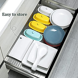 Yedio Porcelain Rectangular Dinner Platters, 9.75 Inch Rectangular Serving Platters for Sushi, Snacks, Cake, Meat, Appetizer Platters-Set of 4, White