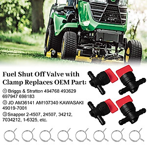 Fuel Shut Off Valve for Mower - 1/4" Fuel Cut Off Valve for Riding Lawn Mower Garden Tractor Pressure Washer Snowblower, in Line Fuel Gas Control Shut Off Valve Switches Tap for Small Engines 4 Packs