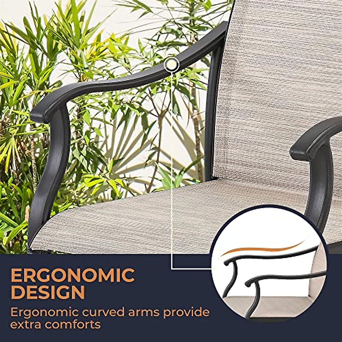 HAPPATIO 7 Piece Patio Dining Set,Outdoor Dining Set,Patio Furniture Sets,2 Swivel Dining Chairs,4 Reg.Dining Chairs,Textilene Furniture Set for Patio,Yard,Pool (Khaki)