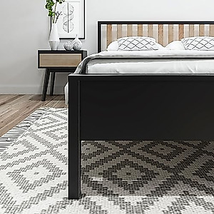 Plank+Beam Modern Solid Wood Queen Bed Frame with Slatted Headboard, Scandinavian Platform Bed with Wood Slat Support, Easy to Assemble, Black/Blonde