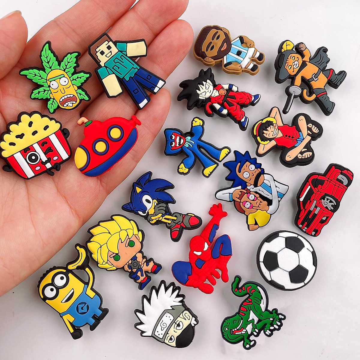 30 Pack Random Cartoon Anime Croc Charms Bulk Pins for Crock Boys Girls, Cute Cartoon Kids Toddler Croc Charms Bracelet Accessories for Wristband Decoration.