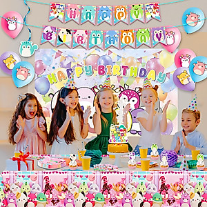 𝓢𝓺𝓾𝓲𝓼𝓱𝓶𝓪𝓵𝓵𝓸𝔀𝓼 Birthday Party Supplies - 151Pcs 𝓢𝓺𝓾𝓲𝓼𝓱𝓶𝓪𝓵𝓵𝓸𝔀𝓼 Birthday Decorations include Banner Tablecloth Backdrop Ballons Cupcake Cake Toppers Tableware Hanging Swirls