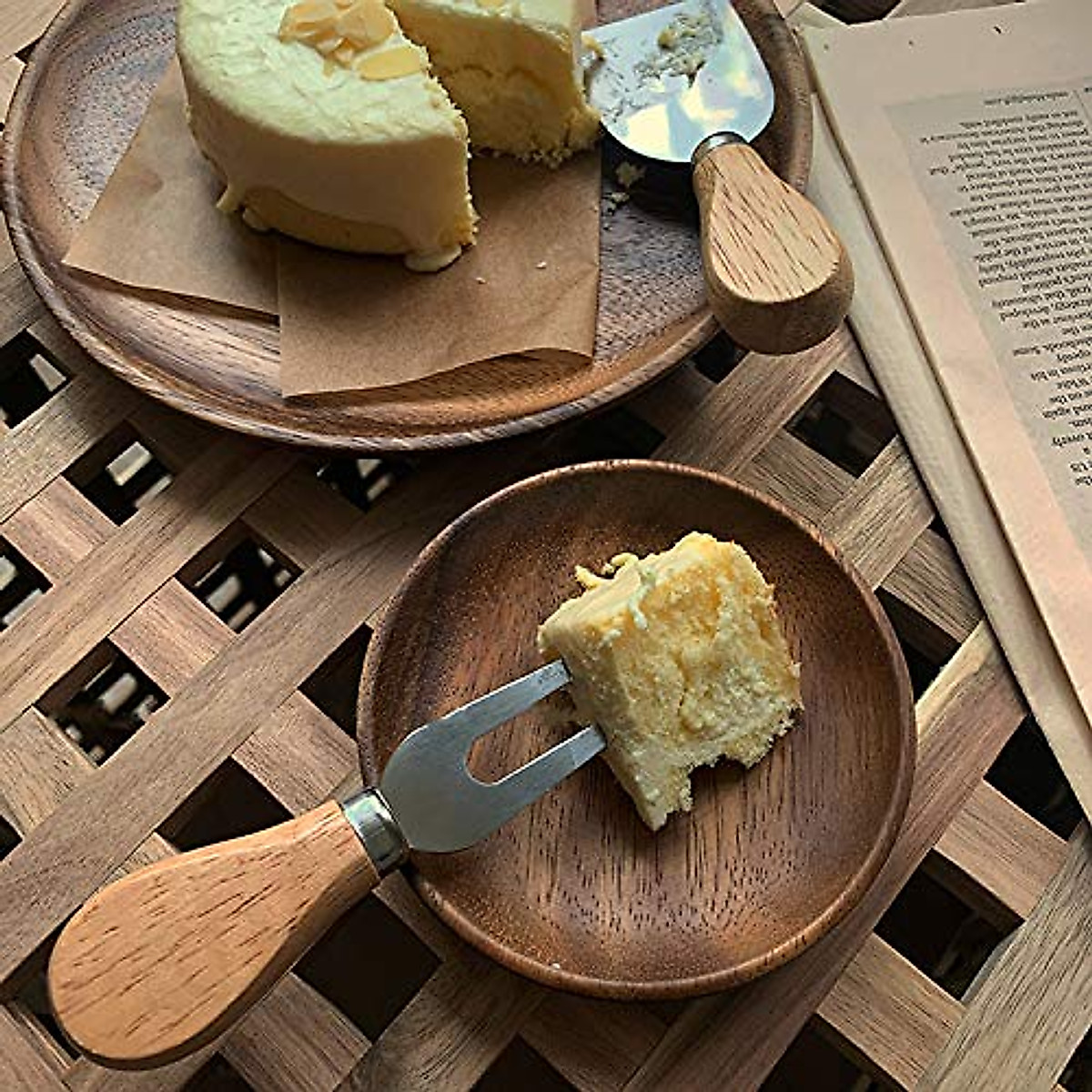 Bekith 8 Pieces Set Cheese Knives with Bamboo Wood Handle - 2 Cheese Knife, 2 Cheese Shaver, 2 Cheese Fork and 2 Cheese Spreader