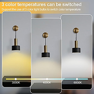 CATA-MEDICA Black Indoor Wall Sconces Set of 2, Modern Adjustable Height Bedside Wall Lamp, Wall Mounted Lamp, E26 Brass Wall Lights Fixtures for Bedroom Living Room Hallway Corridor Stairs