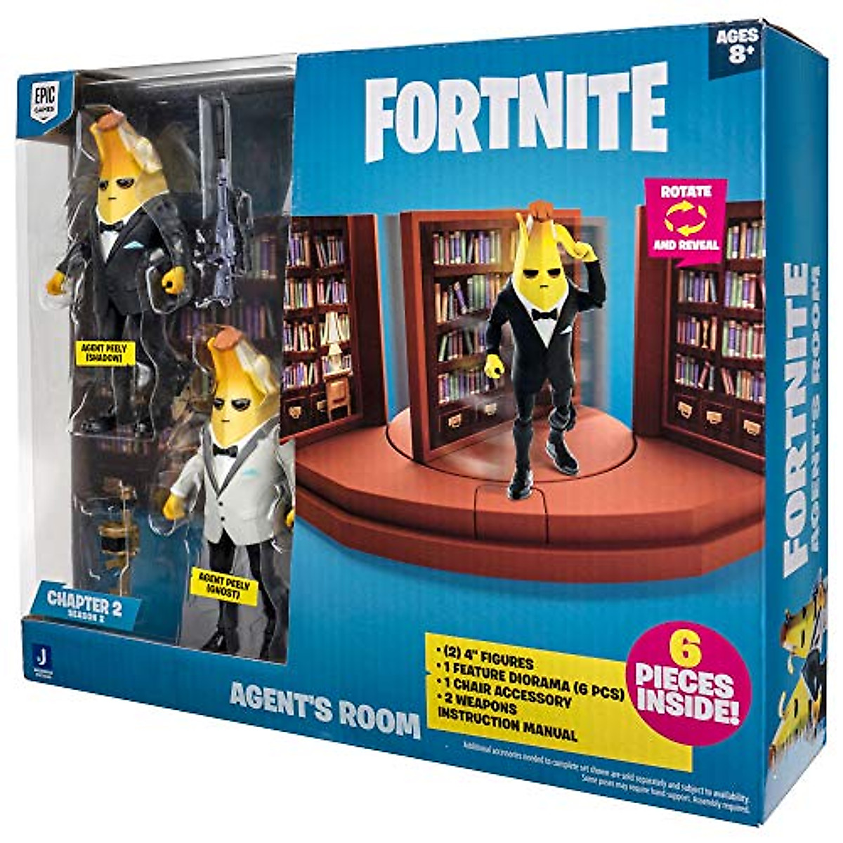 FORTNITE Agent’s Room , Includes 2 (4-inch) Articulated Agent Peely Figures, Playset with Secret Passageway, Legendary Accessories, Weapons, Accessory Storage