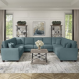 Bush Furniture Stockton Sofas, 135W, Turkish Blue Herringbone