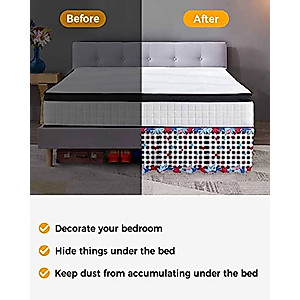 Independence Day Bed Skirt Cal King Size 18 Inch Drop,Adjustable & Elastic Wrap Around Bed Skirts Pleated Luxury Dust Ruffles for Twin Full Queen Cal King Bed,Black Buffao Plaid Freedom Stars Flag