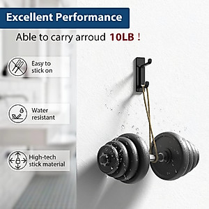 pickpiff Door Hook, Extra Sticky 10LB (Max), Stainless Holder for Hanging Towel, Coat, Cloth, Purse, Hat, Key, Black Wall Mounted Self-Adhesive Hanger for Shower Kitchen Bathroom Heavy Duty