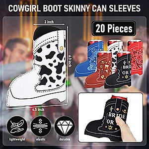 20 Pcs Cowboy Boot Skinny Can Sleeves Bachelorette Party Decorations Cowboy Slim Beverage Sleeves Party Shower Drink Holder Insulated Can Cover Neoprene Beer Bottle Sleeve for Cowboy Party Favors