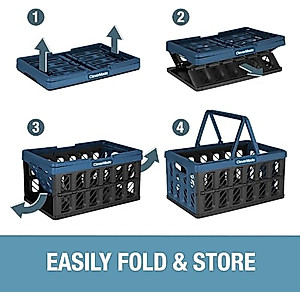 CleverMade Collapsible Shopping Basket, Ocean, 3PK - 24L (6 Gal) Reusable Plastic Grocery Shopping Baskets, Holds 25lbs Per Basket - Small Foldable Storage Crates with Handles