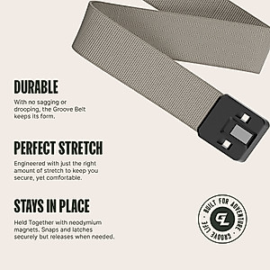 Groove Life Groove Belt Gun Metal/Flat Earth - Men's Stretch Nylon Belt with Magnetic Aluminum Buckle, Lifetime Coverage - X-Large (41-50")