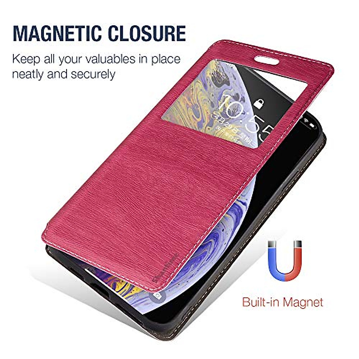 for Gigaset GS160 Case, Wood Grain Leather Case with Card Holder and Window, Magnetic Flip Cover for Gigaset GS160 (5”)