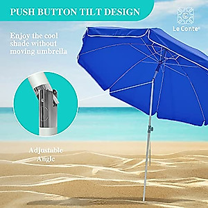 LE CONTE 7FT Beach Umbrella with Sand Anchor, SPF60+ Portable Sunshade Umbrella with Tilt Mechanism, Air Vents Design, Carry Bag for Outdoor Garden (Blue)