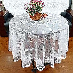Pleaseedo 𝐗𝐌𝐀𝐗 𝐆𝐈𝐅𝐓 Christmas Lace Tablecloth, Round Lace Tablecloth for Round Table 70 Inch, White Snowflake Christmas Lace Table Cover, Round Tablecloths for Holiday Party Decoration