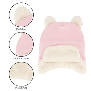 Rising Star Baby Girl's & Boy Infant Winter Mittens Set Sherpa Lined with Earflaps-Newborn Trapper Hat 0-24 Months, Pink