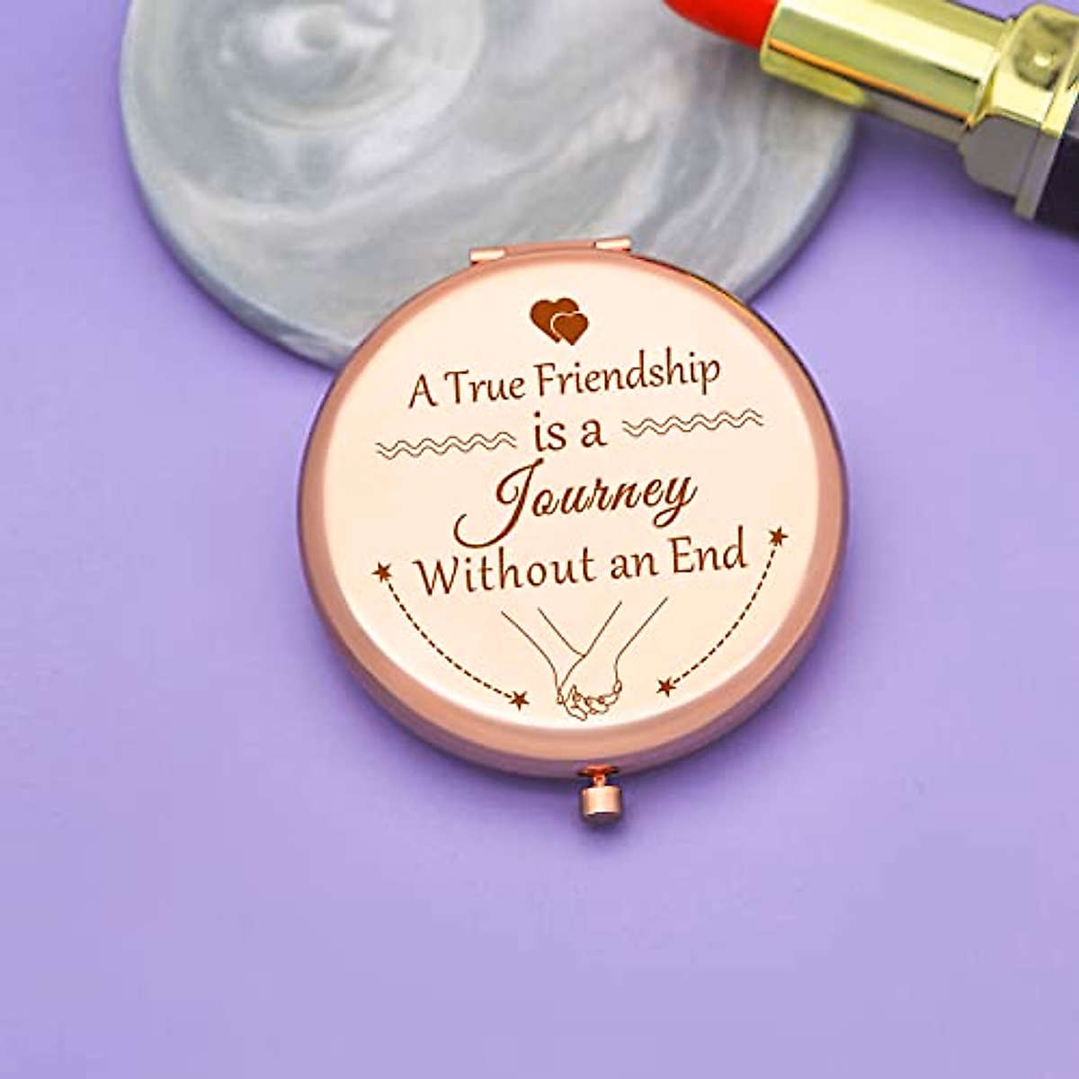 Friendship Gifts for Sister for Best Friends Rose Gold Compact Mirror Birthday Gifts for BFF Bestie Graduation Gifts for Soul Sister True Friendship Gifts for Women Girl