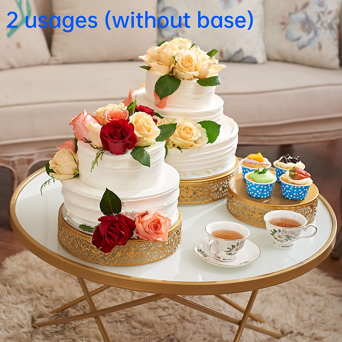 Weharnar Gold Cake Stand Set - 3 Pcs Metal Cake Stands for Dessert Table Round Antique Dessert Display Stands Trays Set for Wedding, Birthday, Bridal & Baby Shower