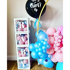 4 PCS Baby Boxes with Letters for Baby Shower Clear Baby Shower Block Boxes Transparent Balloon Boxes for Baby Shower Baby Birthday Gender Reveal Decorations(White)