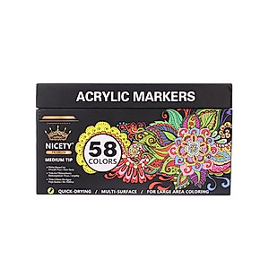 NICETY 58 Colors Acrylic Paint Pens Paint Markers, 3mm Medium Tip Point Acrylic Paint Pens for Rock Painting, Canvas, Wood, Ceramic, Glass, Stone, Fabric, DIY Crafts & Art Supplies