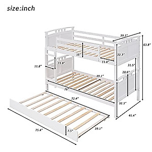 Lepfun Full-Over-Full Bunk Bed with Twin Size Trundle, Separable Bunk Bed for Bedroom, for Boys and Girls, No Box Spring Required, Space Saving Design, White