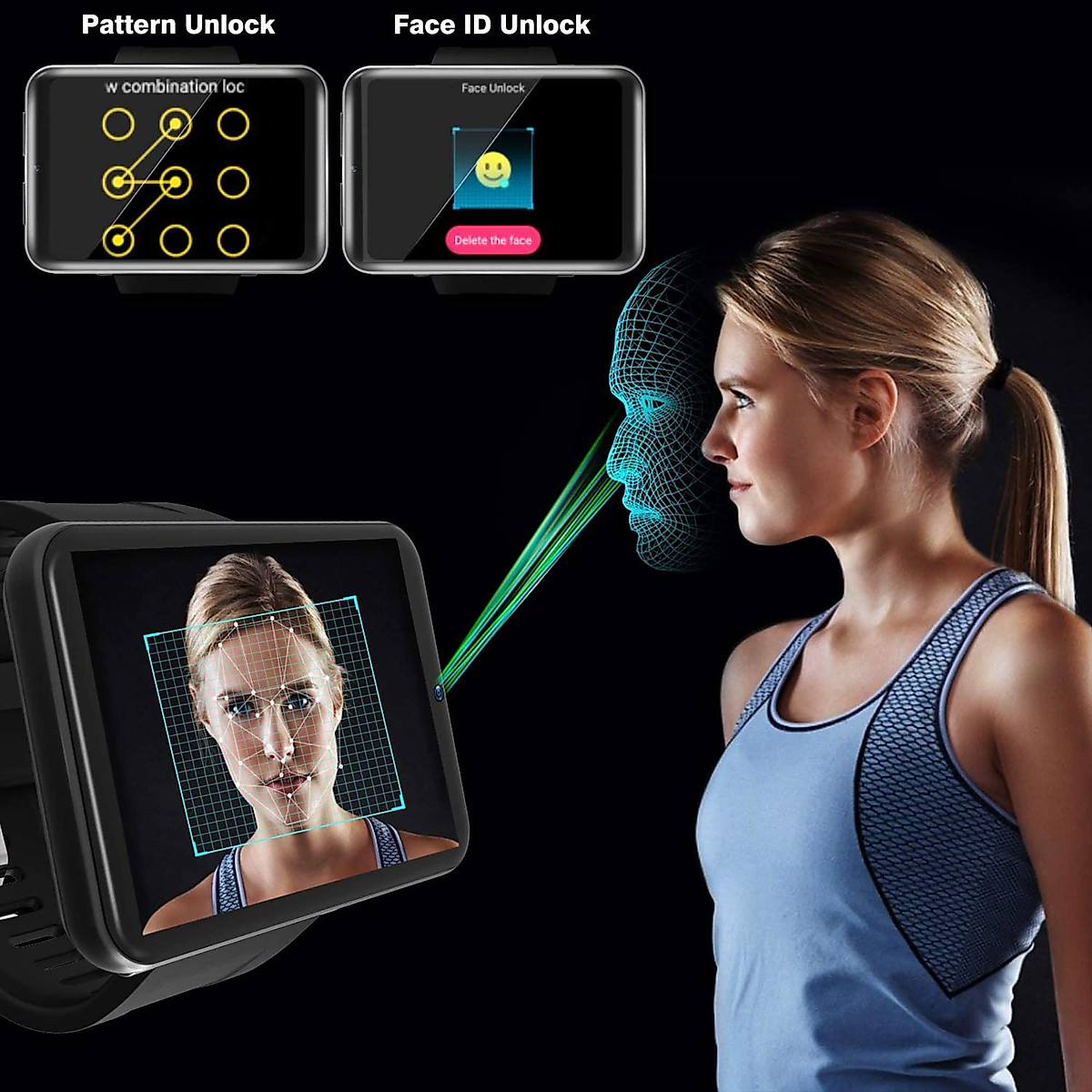 KOSPET MAX GPS Android Smartwatch with 4G LTE and 2.86 inch Touchscreen with Stainless Steel Body and Face Unlock Feature, Black