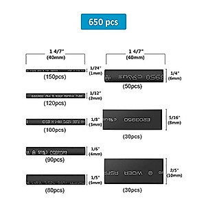 650pcs Heat Shrink Tubing Black innhom Heat Shrink Tube Wire Shrink Wrap UL Approved Ratio 2:1 Electrical Cable Wire Kit Set Long Lasting Insulation Protection, Safe and Easy, Eco-Friendly Material