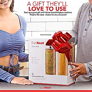 EATNEAT Set of 2 Large Glass Food Storage Containers for Pantry Jars - Tall Glass Kitchen Canisters with Sealed Jar Lids for Pasta Containers, Glass Flour and Sugar Containers, 72 oz Storage Jar Set