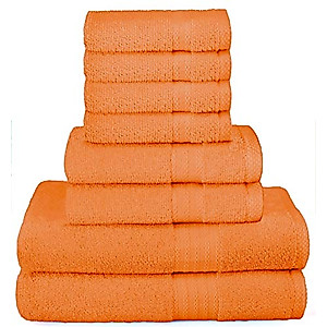 GLAMBURG Ultra Soft 8-Piece Towel Set - 100% Pure Ringspun Cotton, Contains 2 Oversized Bath Towels 27x54, 2 Hand Towels 16x28, 4 Wash Cloths 13x13 - Ideal for Everyday use, Hotel & Spa - Orange