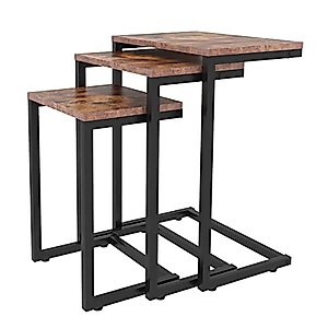 Gdvsclr Nesting Tables Set of 3, End Table with Adjustable Height, C Shaped End Table for Sofa Couch Bed, Nesting Side Tables for Living Room Bedroom, Rustic Brown