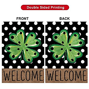 HOMFREEST Welcome St Patricks Day Garden Flag 12x18 Inch Vertical Double Sided Green Shamrock Clover Polka Dot Yard Flag Outside Small Holiday Yard Decor House Decorations for Porch Patio