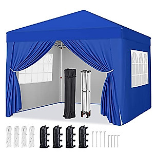 Yaheetech 10x10 Pop Up Canopy with 4 Removable Sidewalls, Portable Enclosed Instant Tent, Waterproof Outdoor Tent, Beach Sun Shelter with 4 Sandbags, 8 Stakes & 4 Ropes, Blue