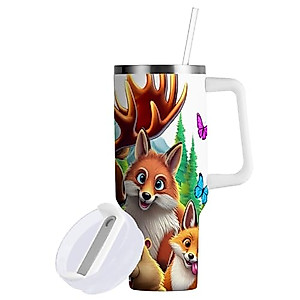 RPLIFE Animals Taking Selfie 40oz Tumbler with Handle, Stainless Steel Cups with Lid, Coffee Tumbler