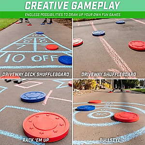 GoSports Driveway Shuffleboard Game Set - Includes 2 Shuffleboard Cue Sticks, 8 Pucks, 2 Pieces of Chalk