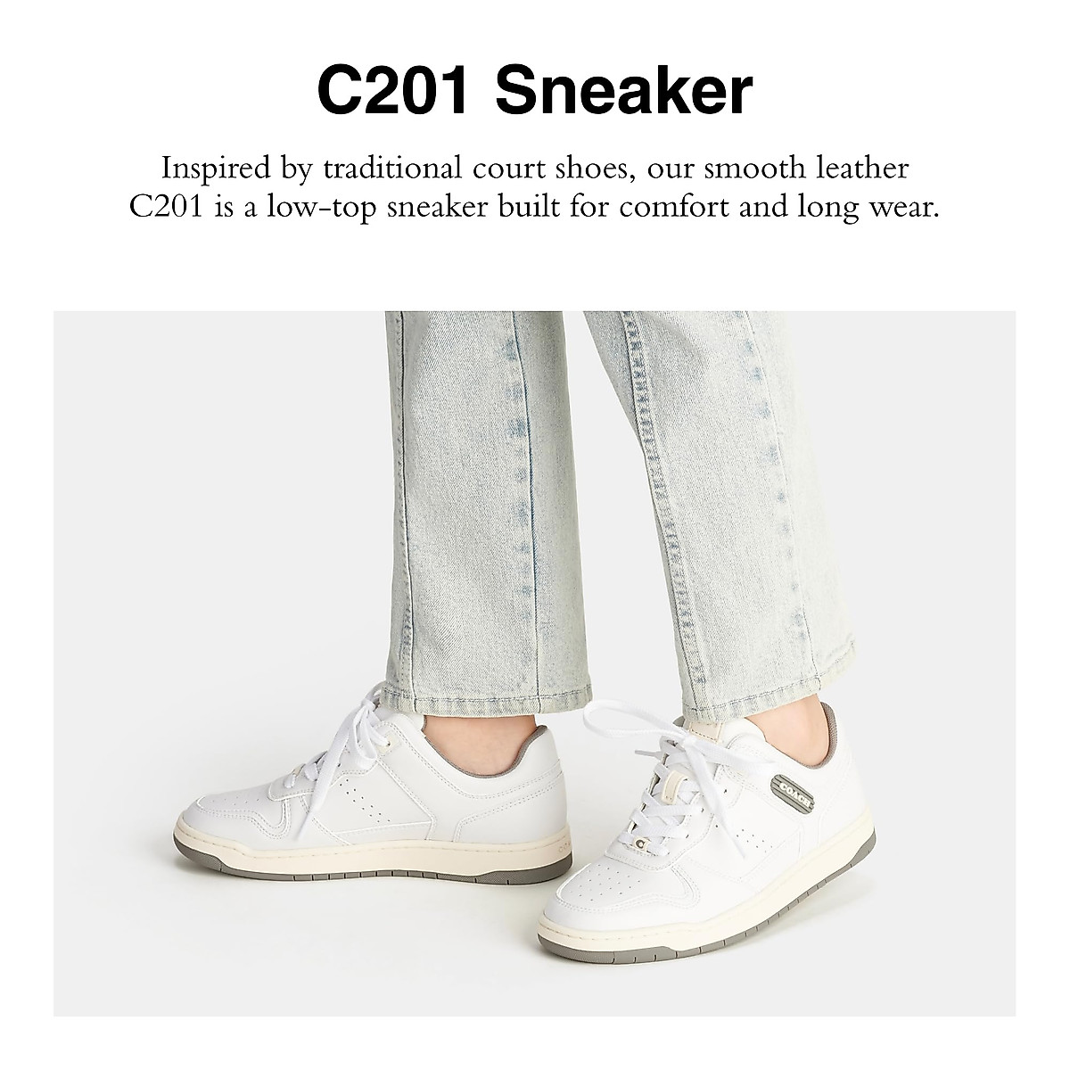 Coach Women's C201 Sneaker, Heather Grey/Optic White, 6.5