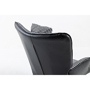 Tiophome Rocking Chair Nursery, Upholstered Glider Rocker Accent Chairs Padded Seat with High Backrest, Comfy Side Armchair for Nursing, Living Room, Bedroom, Office, Linen/Leather, Houndstooth Black