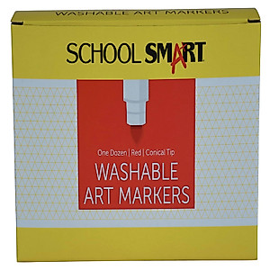 School Smart Washable Art Markers, Conical Tip, Red, Pack of 12
