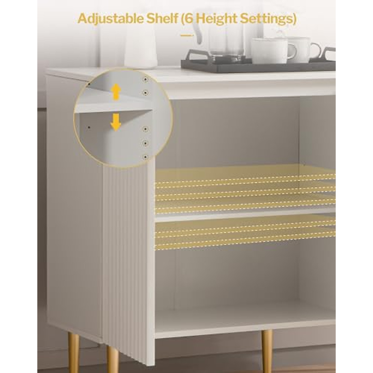 SICOTAS Fluted White Storage Cabinet, Wood Sideboard Buffet Cabinet with Spray-Painted Finish, Multifunctional Console Table with Storage Credenza Accent Cabinet for Living Room, Dining Room, Hallway