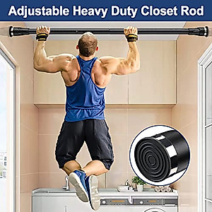 Closet Rod for Hanging Clothes,31 to 46 Inch Adjustable Heavy Duty Matte Black Tension Rod for Wardrobes, Laundry Room, Shoe Cabinets